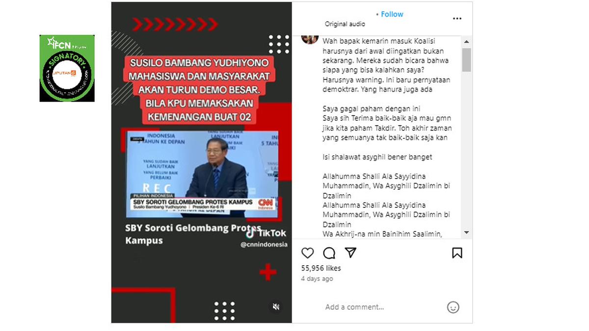Cek Fakta: Tidak Benar Klaim Video SBY, Mahasiswa dan Masyarakat akan Demo Besar Jika KPU Paksa ...
