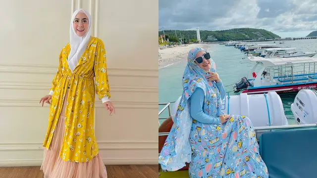 7 Potret April Jasmine Istri Ustaz Solmed Kenakan Gamis Motif Bunga ...