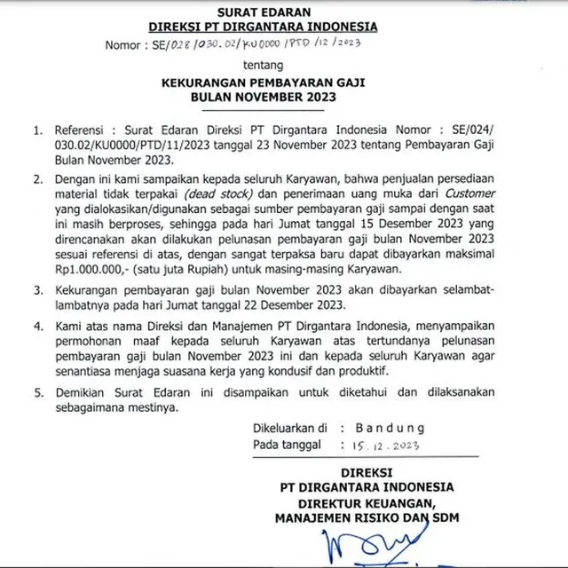 PTDI Nunggak Gaji Karyawan, Manajemen Buka Suara - Bisnis Liputan6.com