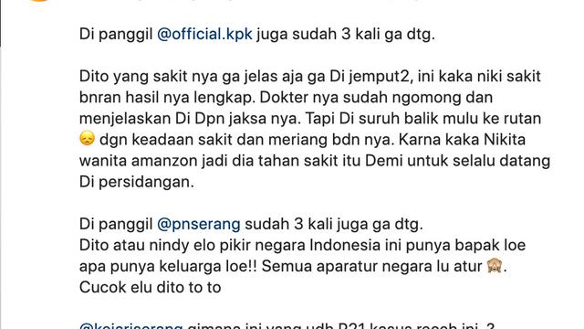 Dito Mahendra Mangkir Sidang Melulu, Nikita Mirzani: Lu Pikir Negara Indonesia Ini Punya Bapakmu ...