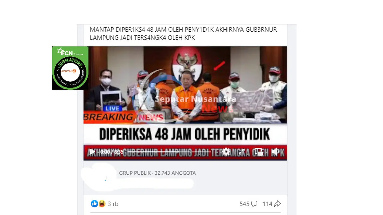 Cek Fakta: Tidak Benar KPK Tetapkan Gubernur Lampung Tersangka setelah ...