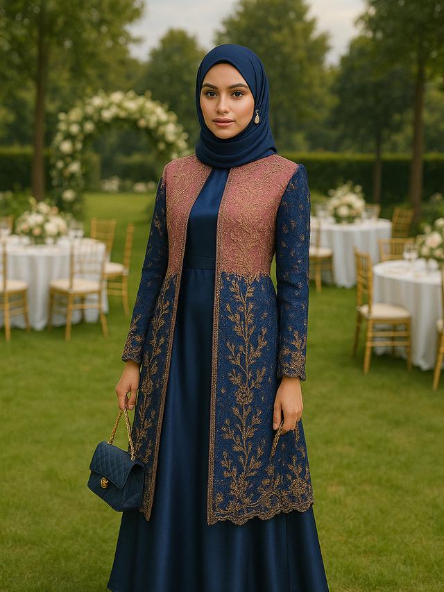 7 Model Gamis Satin Outer Brokat Elegan untuk Acara Spesial
