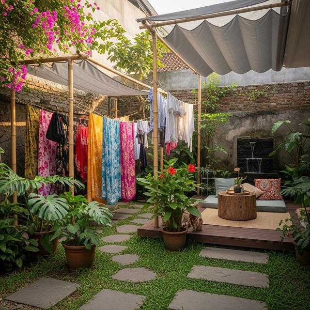 9 Ide Halaman Belakang Multifungsi Tempat Jemur Tetap Cantik, Area Efisien