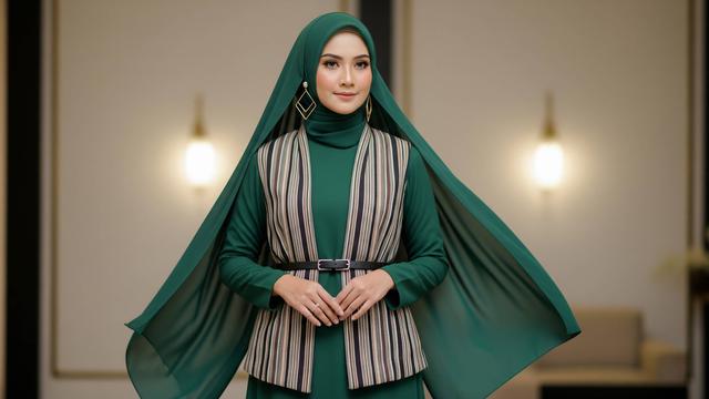 7 Model Gamis Kombinasi Vest Etnik Tren 2025, Tampil Elegan dan Kekinian