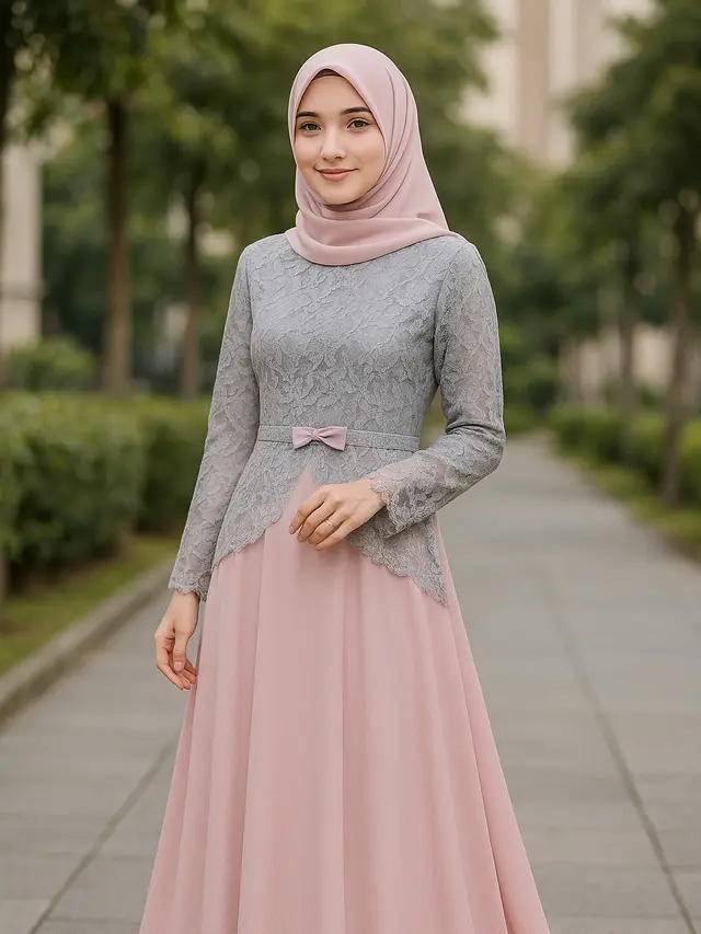 7 Model Gamis Brokat Warna Abu-Abu Kombinasi Terbaru, Simpel dan Elegan ...