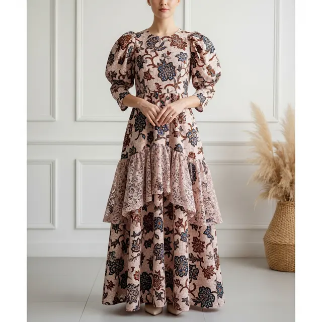 9 Model Dress Batik Brokat Lengan Puff 2025, Pilihan Busana Elegan ...