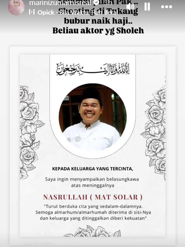 6 Ucapan Duka Pemain Tukang Bubur Naik Haji Atas Wafatnya Mat Solar ...