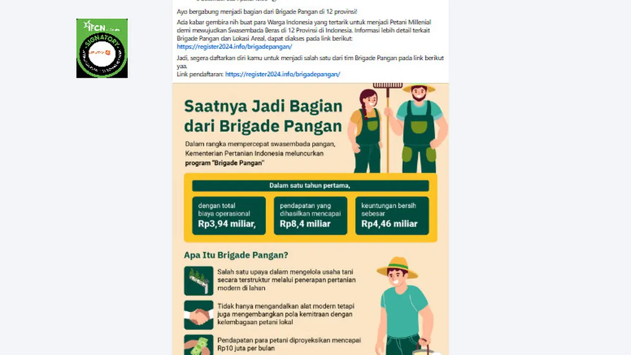 Cek Fakta: Tidak Benar Pendaftaran Brigade Pangan di 12 Provinsi Lewat Link Ini - Cek Fakta ...
