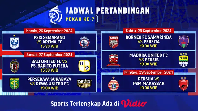 Jadwal Siaran Langsung BRI Liga 1 2024/2025 Matchweek 7 di Vidio - On Off Liputan6.com