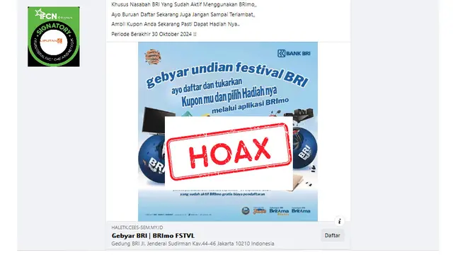 Waspada Penipuan Lewat Hoaks Undian Berhadiah yang Mencatut BRI, Ini Daftarnya - Cek Fakta ...