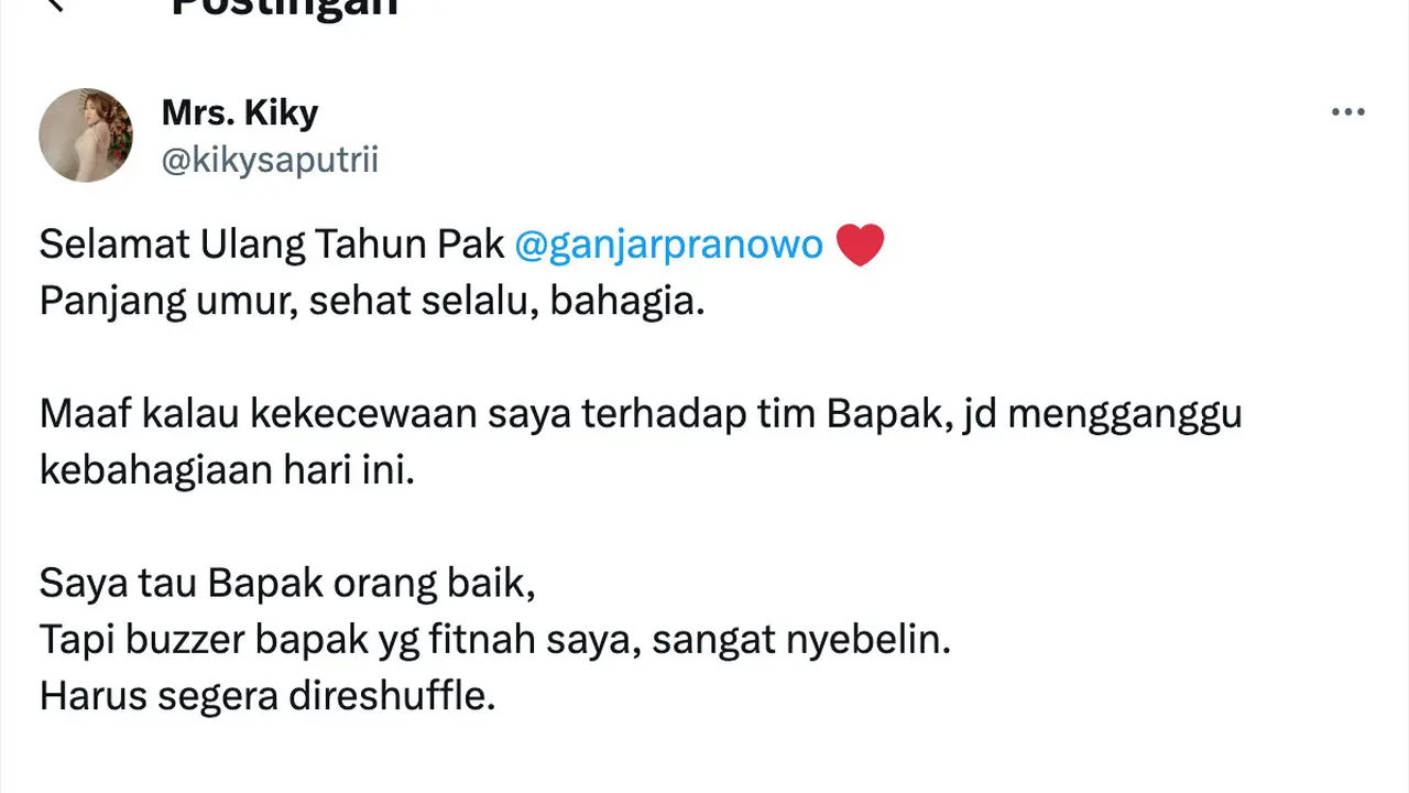 Ganjar Pranowo Ultah, Kiky Saputri Ucap Selamat dan Curhat Jadi Korban Fitnah Buzzer Menyebalkan ...
