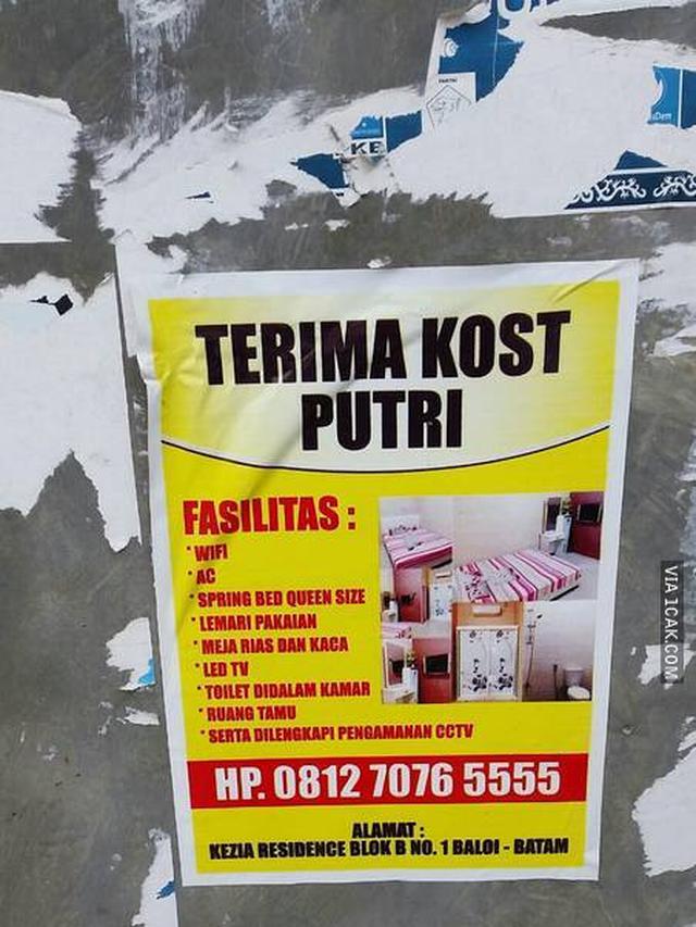 6 Tulisan Terima Kos Putri Ini Bikin Ngakak - Hot Liputan6.com