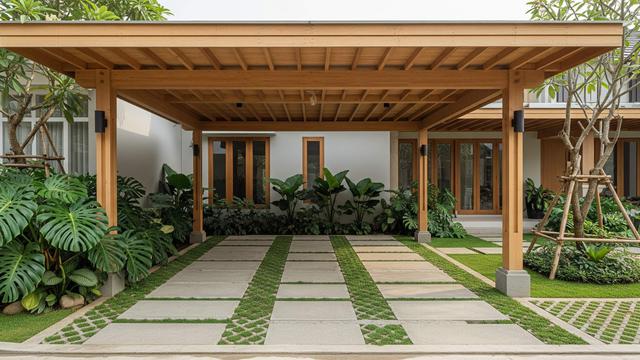 7 Model Carport Kayu Alami yang Menyatu dengan Taman Rumah, Bikin ...