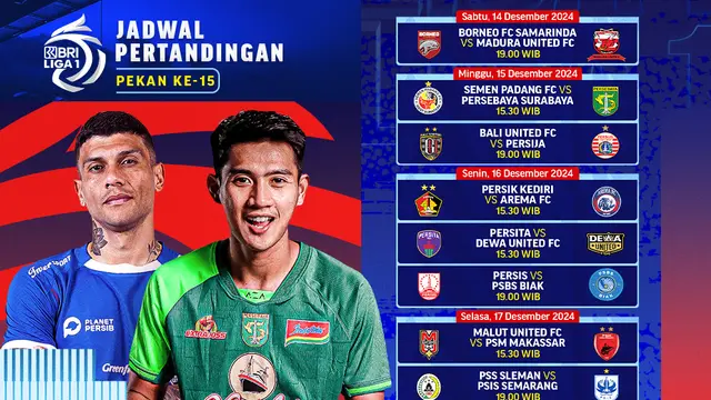 Jadwal dan Siaran Langsung BRI Liga 1 2024/2025 Pekan 15 di Vidio - On Off Liputan6.com