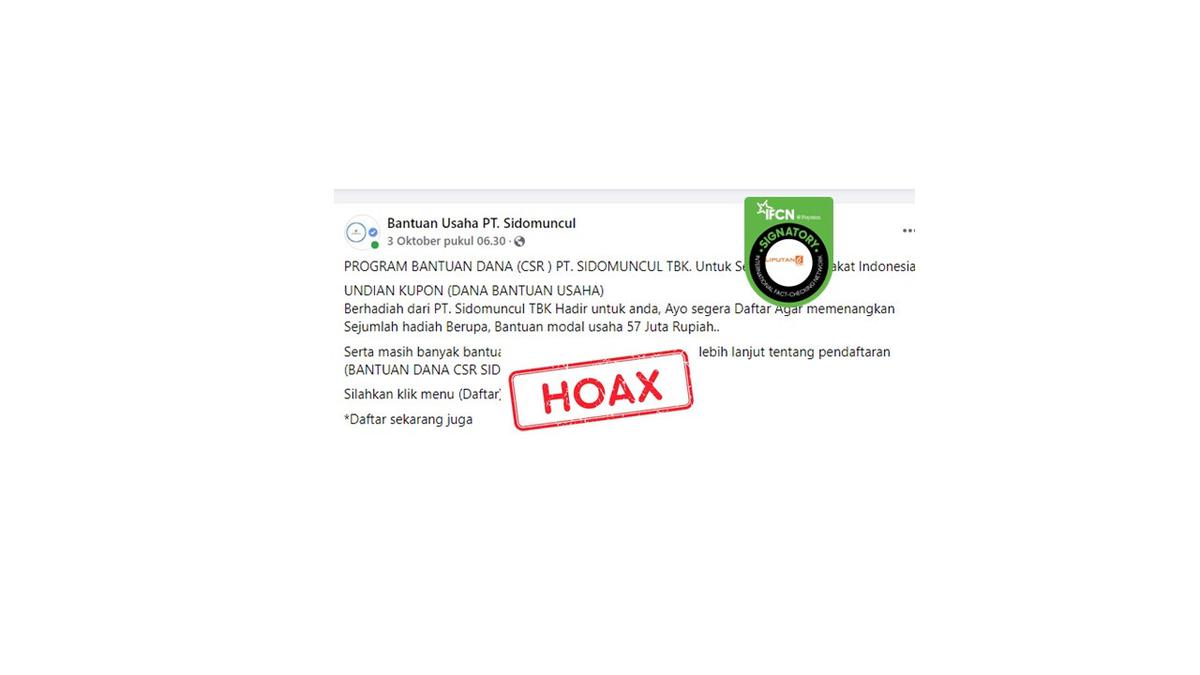 Cek Fakta: Hoaks Link Pendaftaran Bantuan Usaha Rp 57 Juta dari PT Sido ...