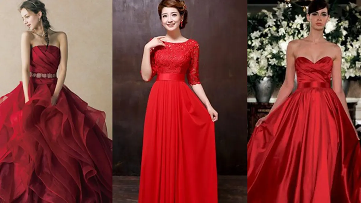 10 Foto Mewah & Megah Gaun Pengantin Nuansa Merah - Photo Fimela.com