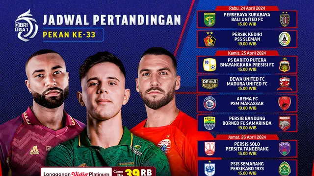 Jadwal Siaran Langsung BRI Liga 1 2023/2024 Pekan 33 di Vidio, 24-26 April 2024 - Indonesia Bola.com