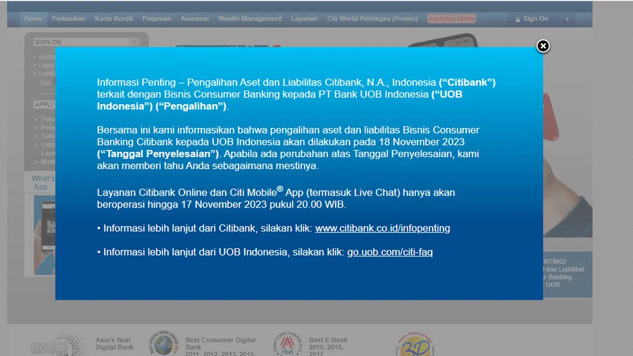 Citibank Indonesia Setop Layanan Bisnis Konsumer, Operasional Terakhir Hari Ini 17 November 2023 ...
