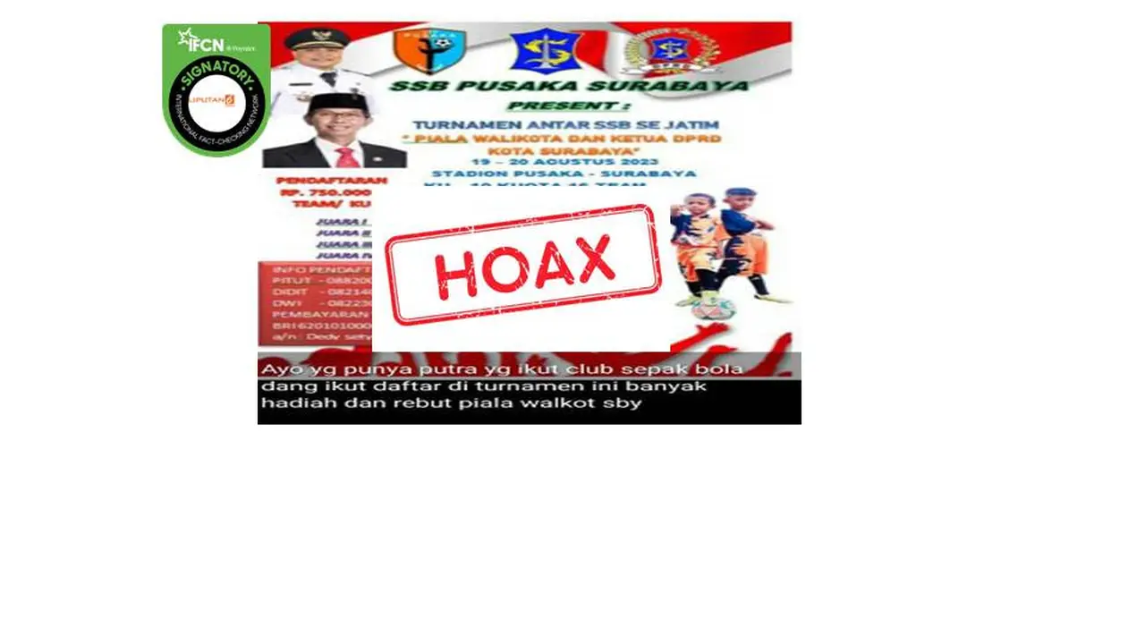 Cek Fakta: Hoaks Poster Turnamen Sepak Bola Antar SSB Perebutkan Piala Walikota Surabaya - Cek ...