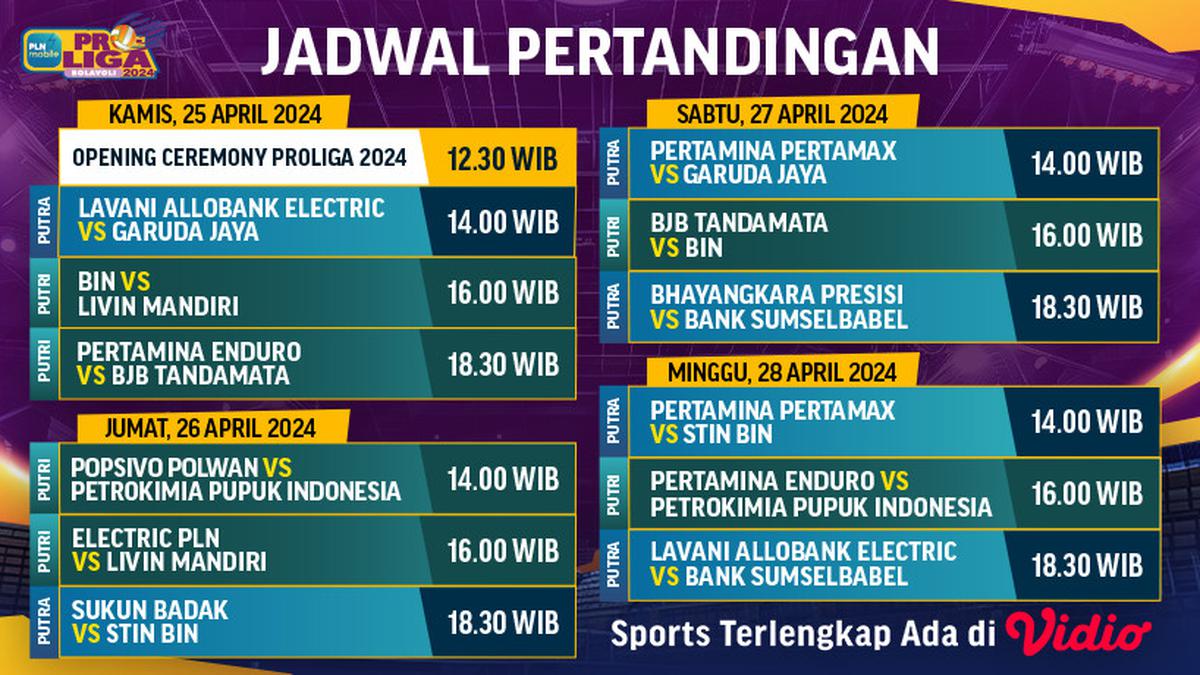 Jadwal Streaming PLN Mobile Proliga 2024 di Vidio Pekan Perdana - Ragam Bola.com