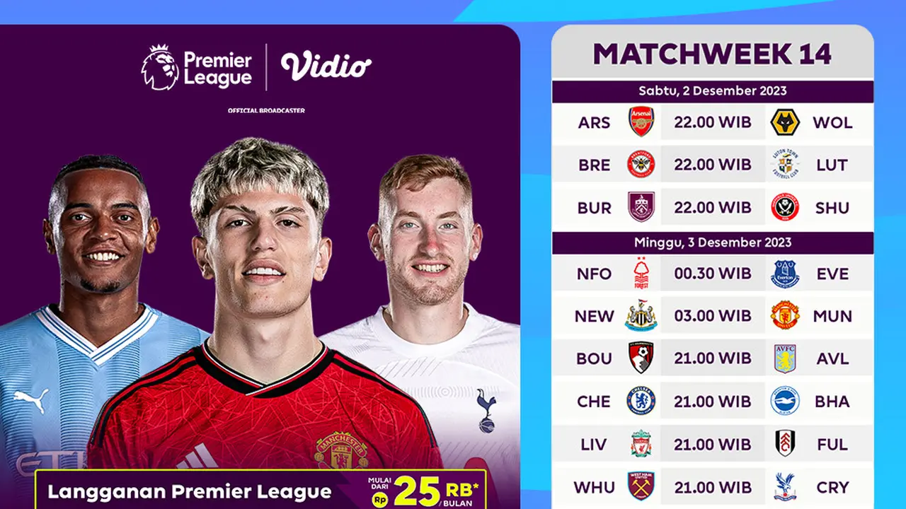 Jadwal dan Link Live Premier League Matchweek 14 di Vidio - Inggris Bola.com