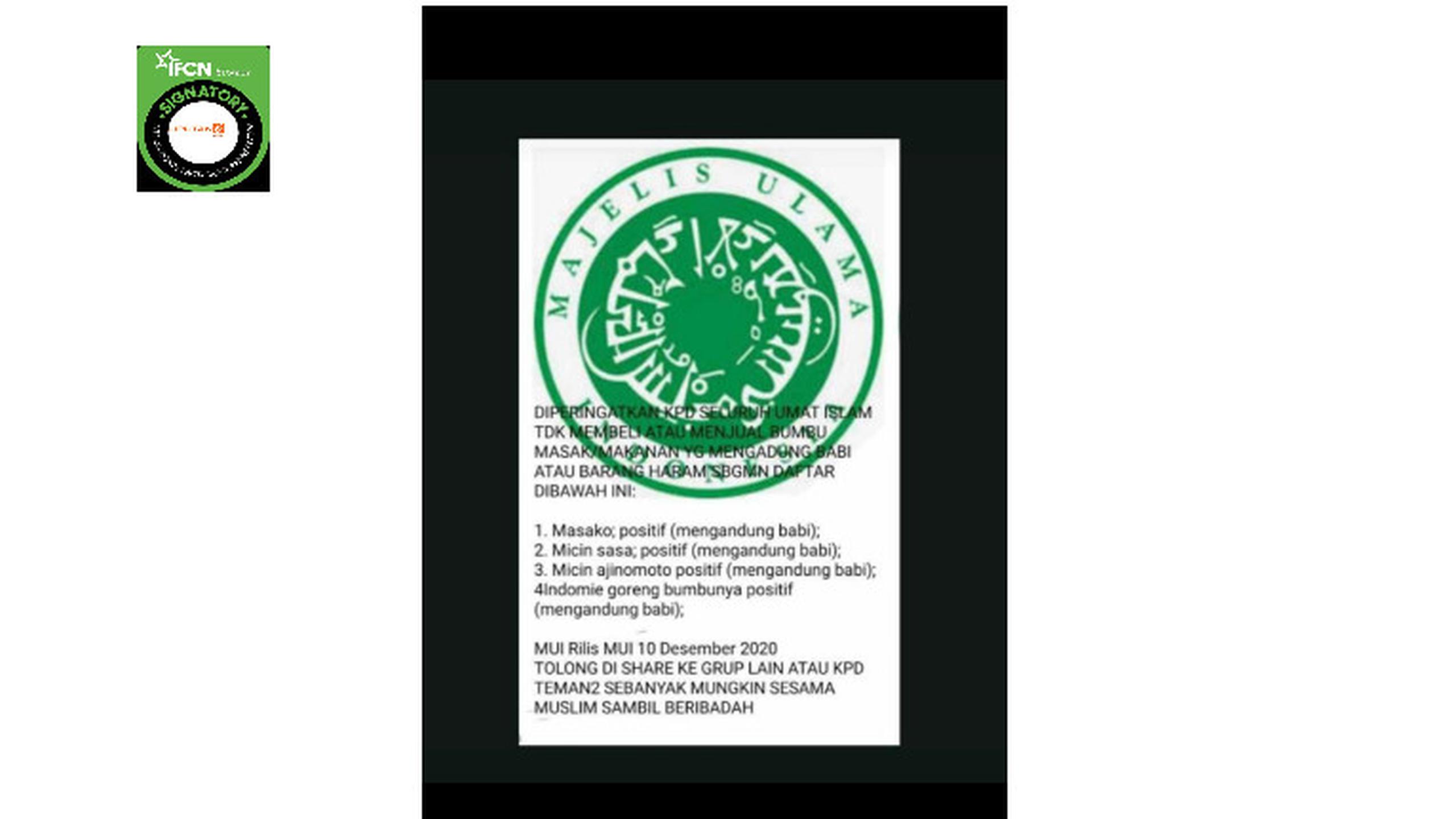 Cek Fakta: Hoaks MUI Haramkan Masako, Sasa, Ajinomoto dan Bumbu Indomie ...