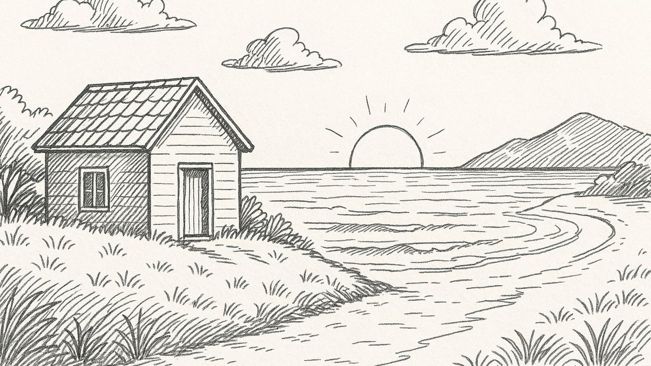 11 Sketsa Gambar Rumah dan Pemandangan yang Mudah Ditiru Pemula ...