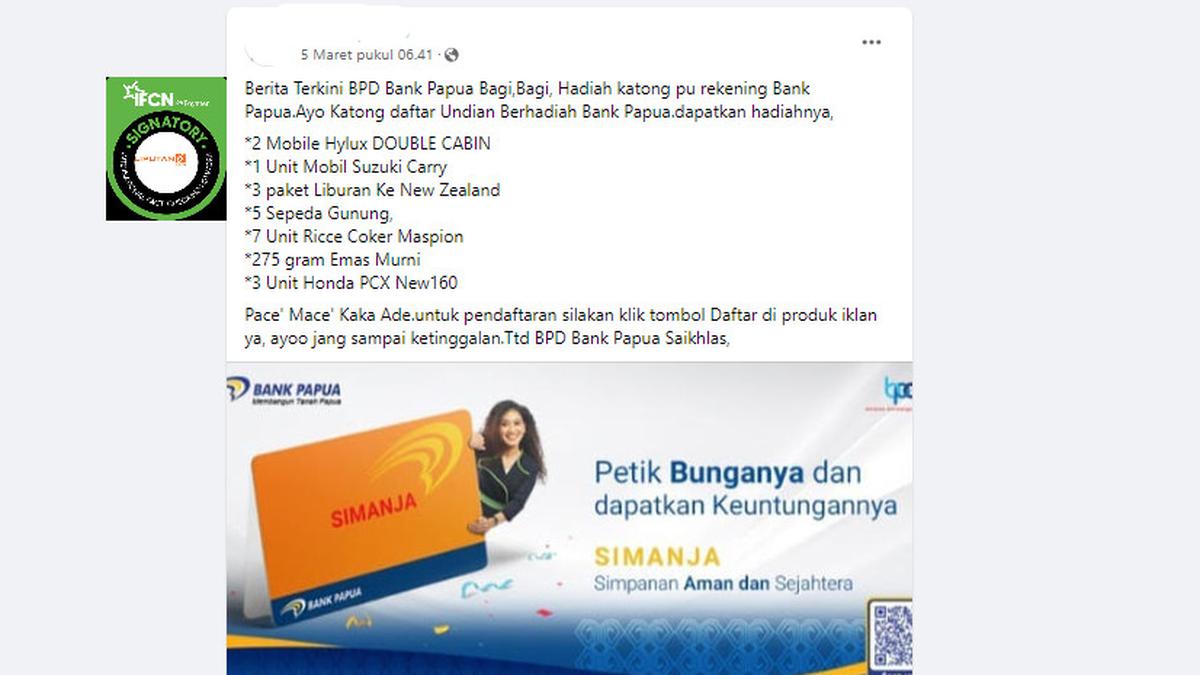 Cek Fakta: Tidak Benar Pendaftaran Undian Berhadiah dari Bank Papua ...