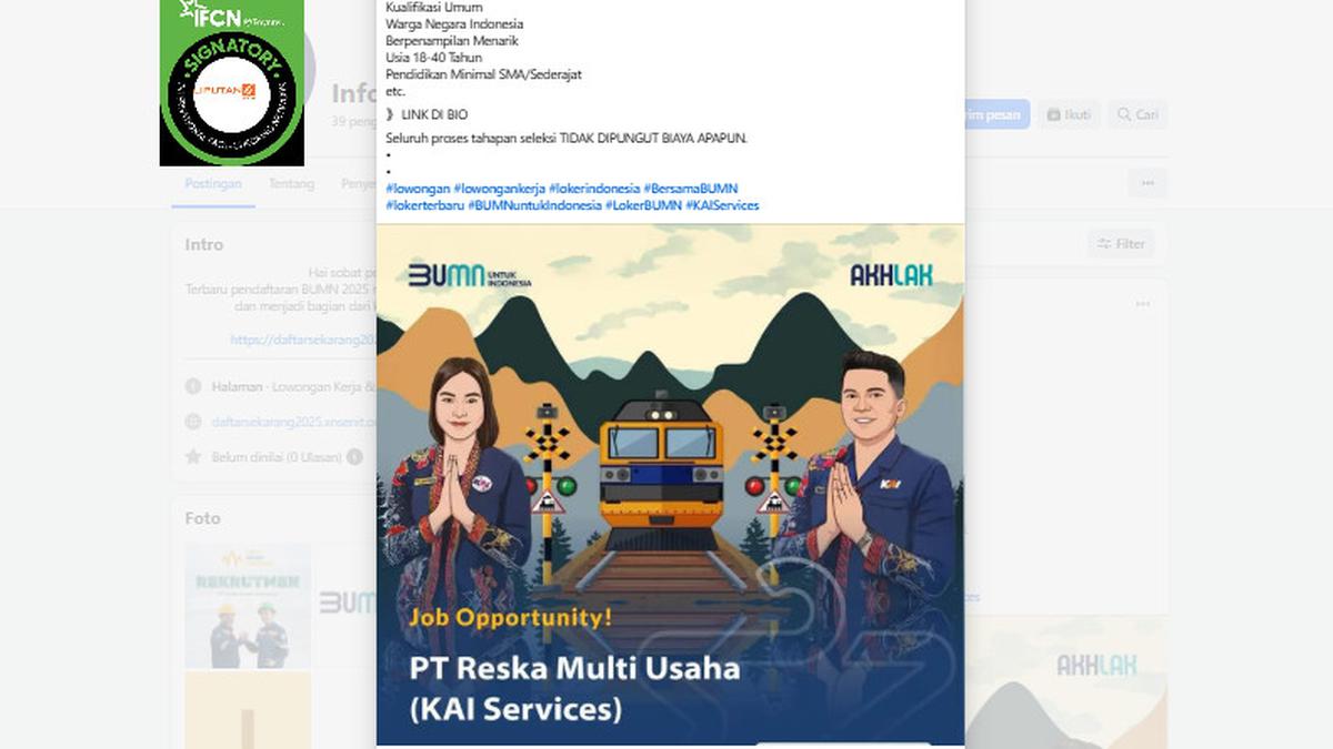Cek Fakta: Tidak Benar Ini Link Pendaftaran Lowongan Kerja KAI Services - Cek Fakta Liputan6.com