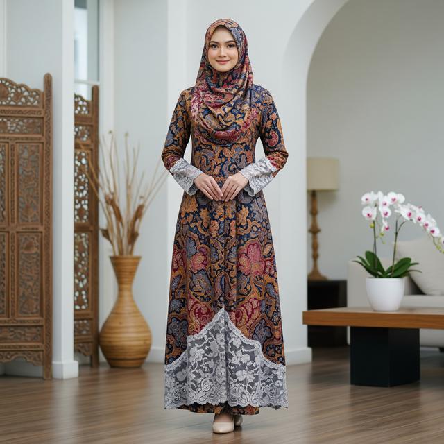 9 Model Gamis Batik Brokat Silk Look Elegan, Pilihan Busana Pesta Modern