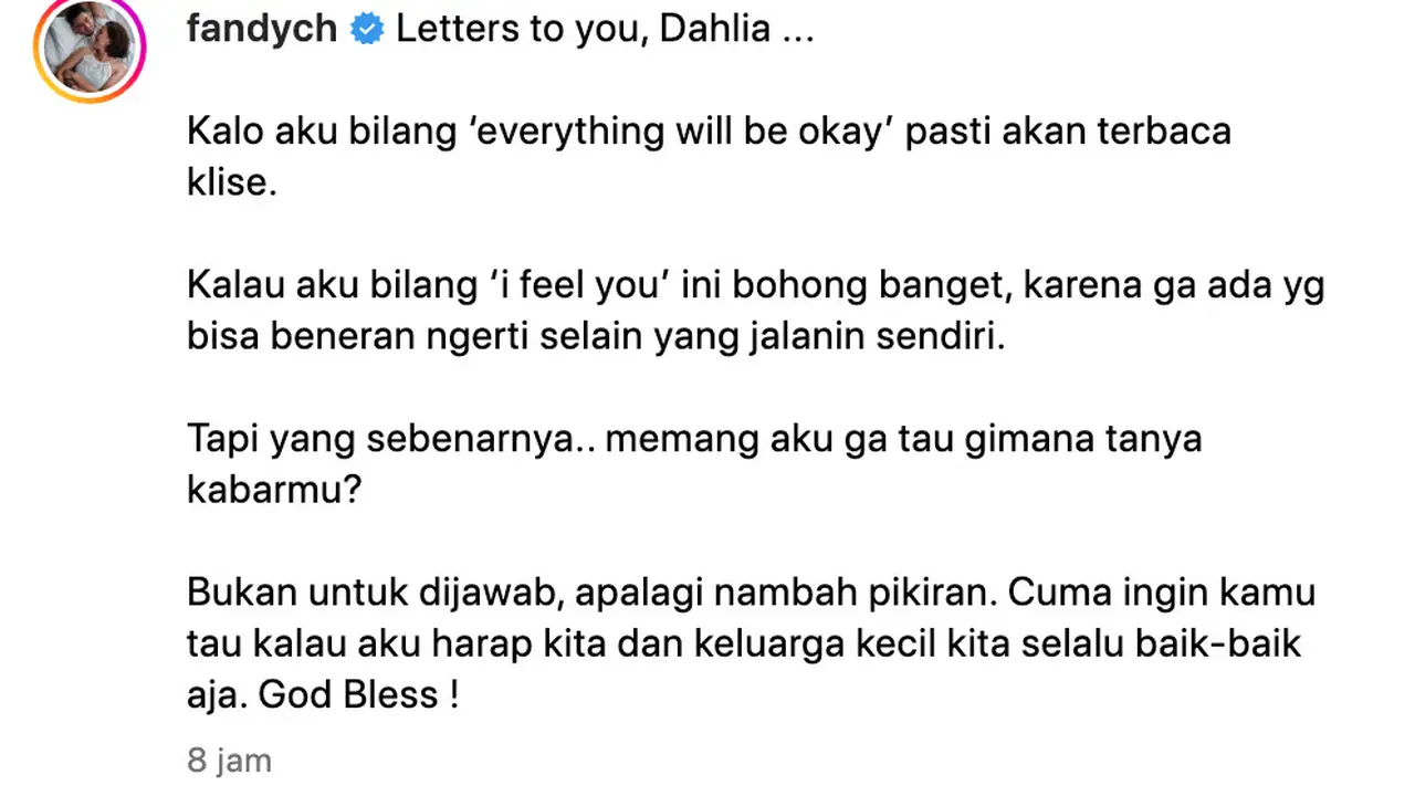 Surat Fandy Christian buat Dahlia Poland Usai Diterpa Isu Selingkuh ...