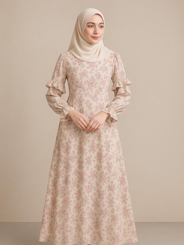 7 Model Gamis Syari A-Line Ruffle Lengan Soft Trend 2025, Chic dan Elegan