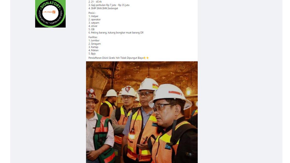 Cek Fakta: Link Pendaftaran Pegawai Baru Freeport Indonesia Lulusan SMP sampai SMA Ini Tidak ...
