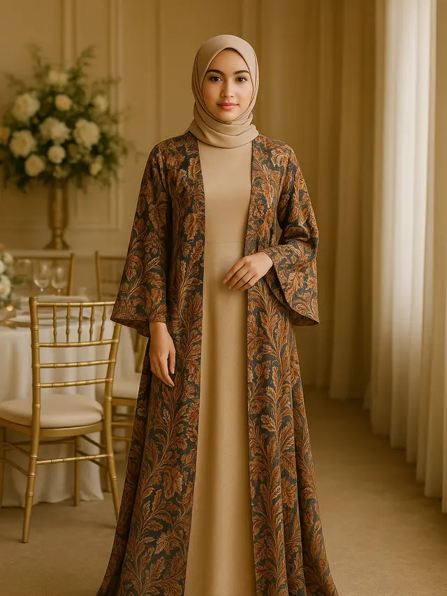 8 Model Long Dress Polos Kombinasi Outer Kimono Terbaru 2025, Tampil ...