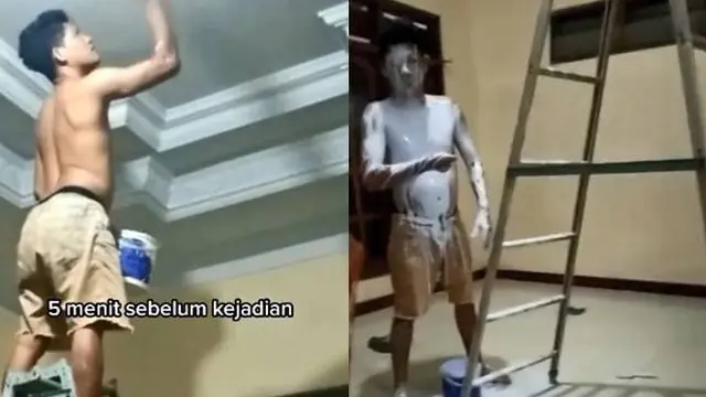 Viral Video Pria Renovasi Plafon Rumah Ini Malah Berujung Mandi Cat - Hot Liputan6.com