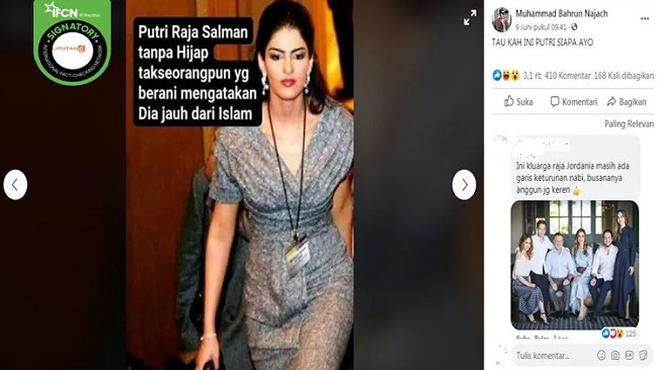 Cek Fakta: Tidak Benar Foto Wanita Tanpa Hijab Ini Adalah Putri Raja Salman - Cek Fakta Liputan6.com